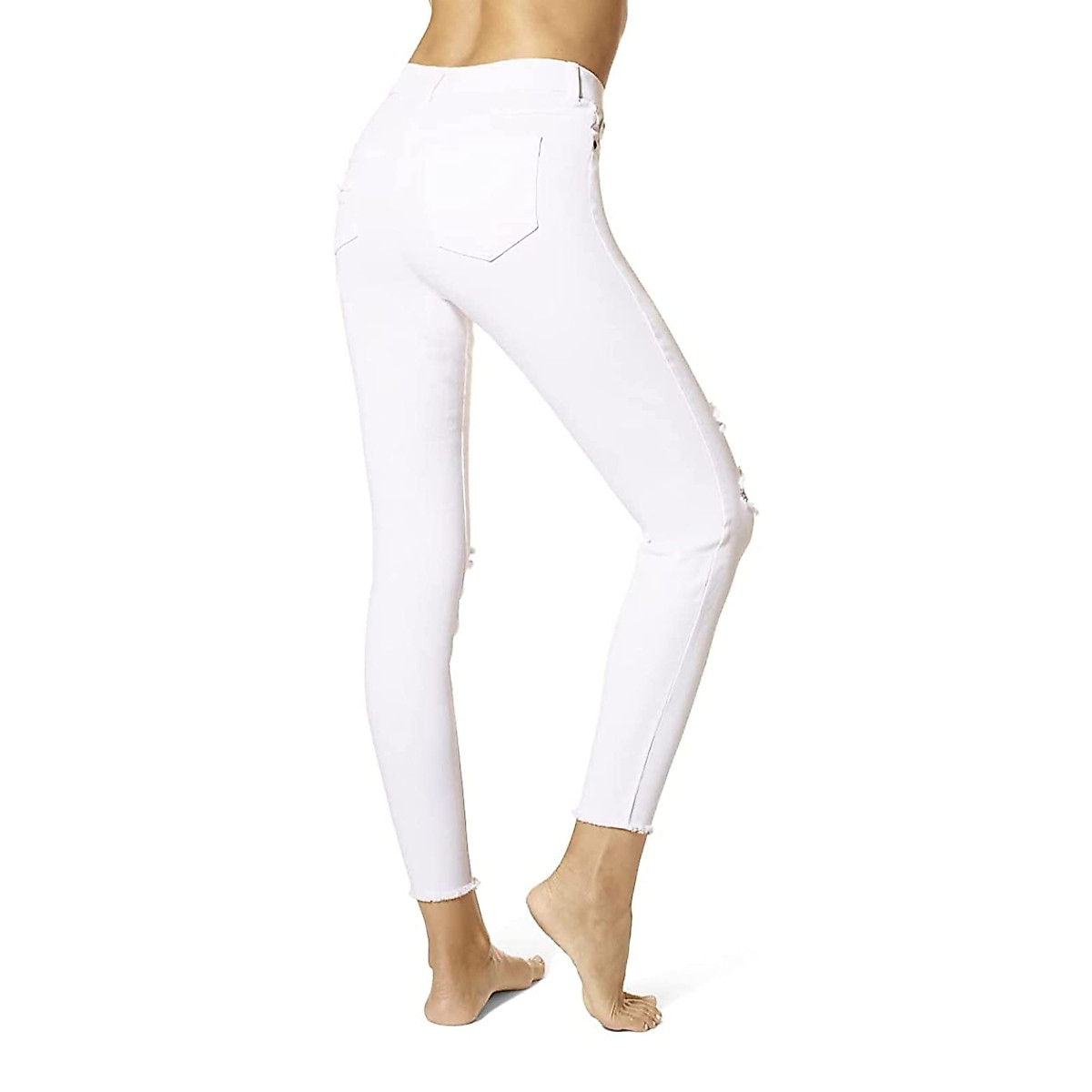 HUE Women's Ripped Knee Denim Leggings, White, Small US