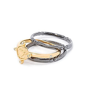 New Beginnings by Janyl Adair - Black Rhodium and Yellow Gold Plated .925 Sterling Silver White Zircon Set of 3 Stackable Stacker Rings - Size 11