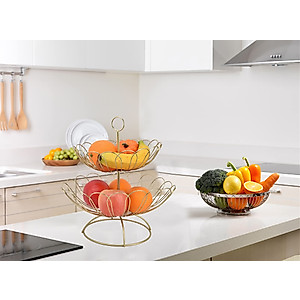 ACQTULOU 2 Tier Fruit Basket, Fruit Bowl, Vegetables Countertop Bowl Storage, Detachable and Hangable for Large Capacity Fruit Tray