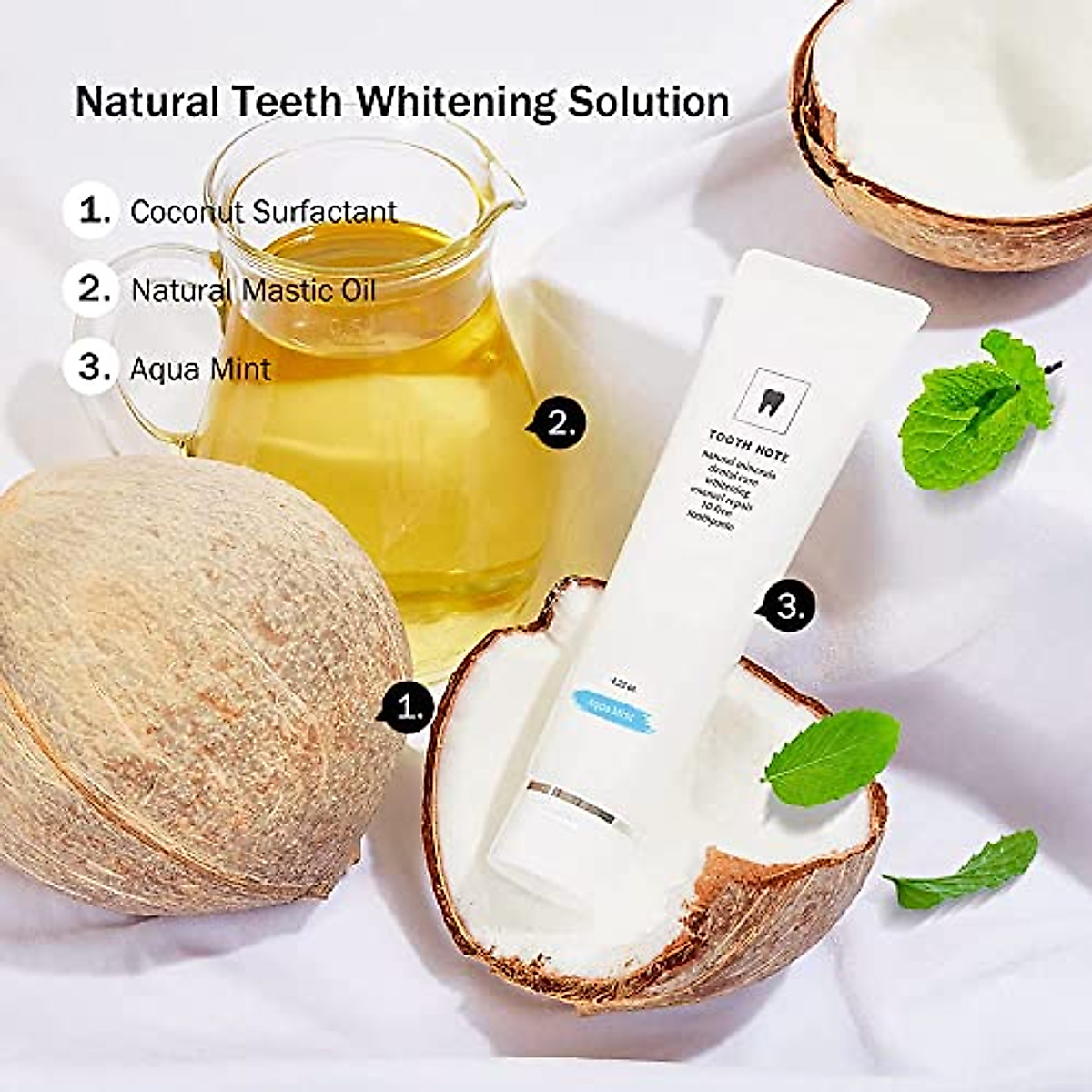 Toothnote Teeth Whitening Fluoride-Free Toothpaste for Sensitive Teeth, Whiten Tooth Enamel, Dry Mouth, Bad Breath, Muddy Taste - Helps Fresh Breath, Natural Oral Care (1 Aqua Mint)