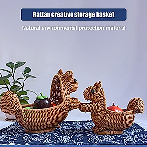 YQYAZL Handwoven Rattan Basket, Squirrel Shape Woven Wicker Baskets for Organizing Cute Small Storage Basket for Decoration,Picnic, Groceries, Toy Storage