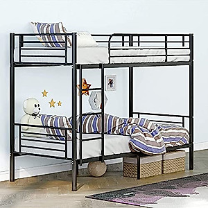 Metal Bunk Bed Twin Over Twin, Heavy Duty Bed Frames with Safety Guard Rails, Metal Slats for Kids, Teens, Adults, No Box Spring Needed Black