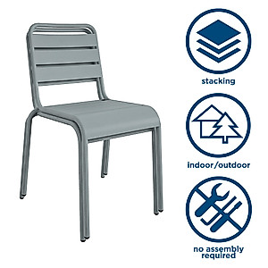 Novogratz Poolside Gossip, June Outdoor/Indoor Stacking Dining Chairs, 2-Pack, Light Gray