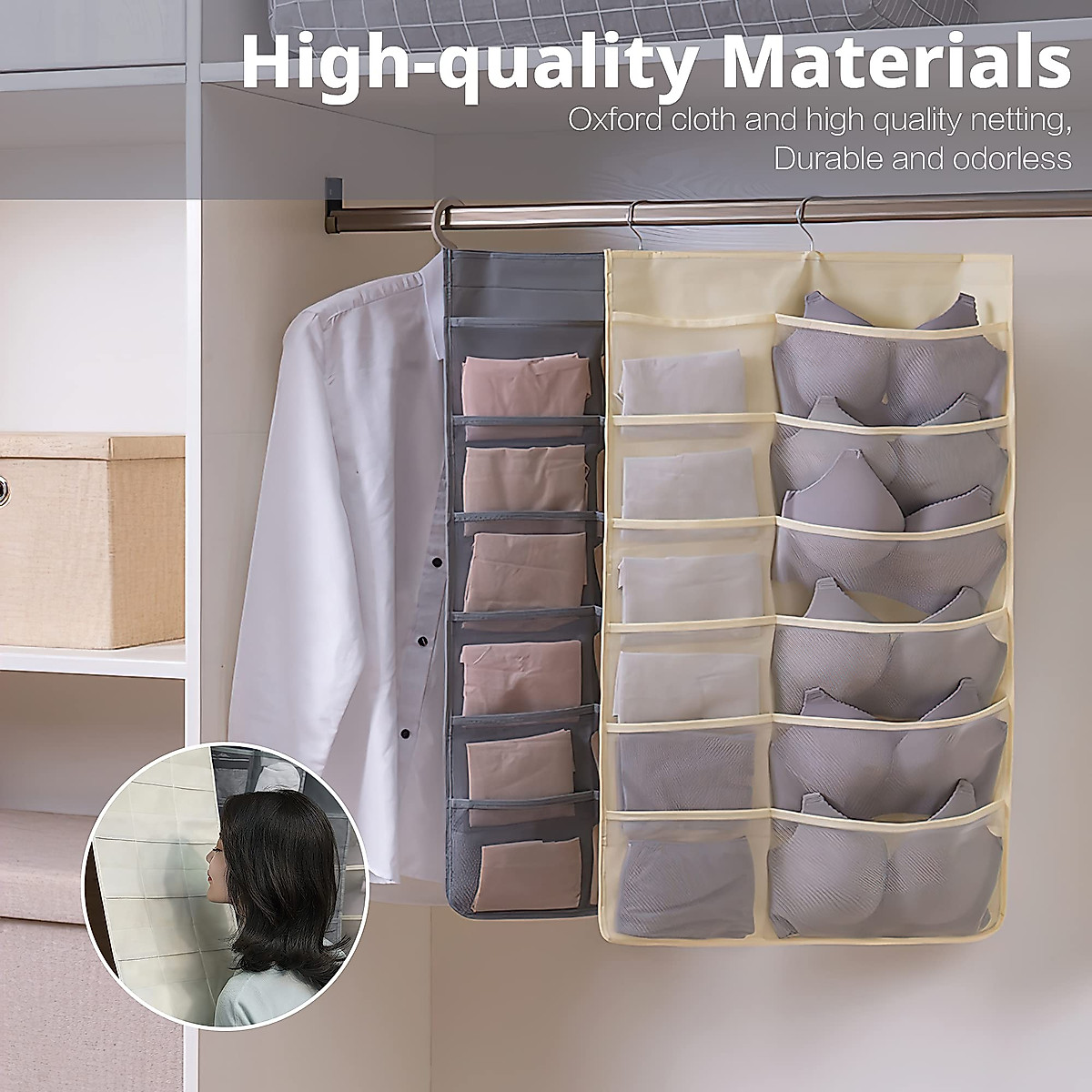 Teatalk Hanging Closet Organizer, Durable Storage with 36 Mesh Pockets and Rotating Metal Hanger, Double-Sided Shelf Wardrobe Bag, Pink (HCO02S36F)