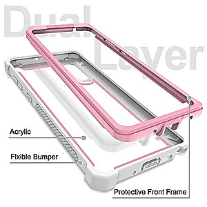 KSELF Case for Samsung Galaxy Note 10 Case with Screen Protector, Full Body Protective Hybrid Dual Layer Shockproof Acrylic Back Case Cover for Galaxy Note 10 5G 6.3 inch (White Pink)