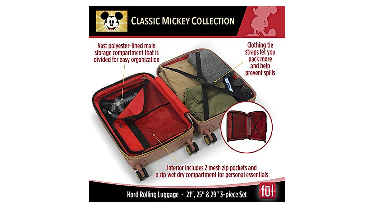 Disney Mickey Mouse 3 Piece Rolling Luggage Set