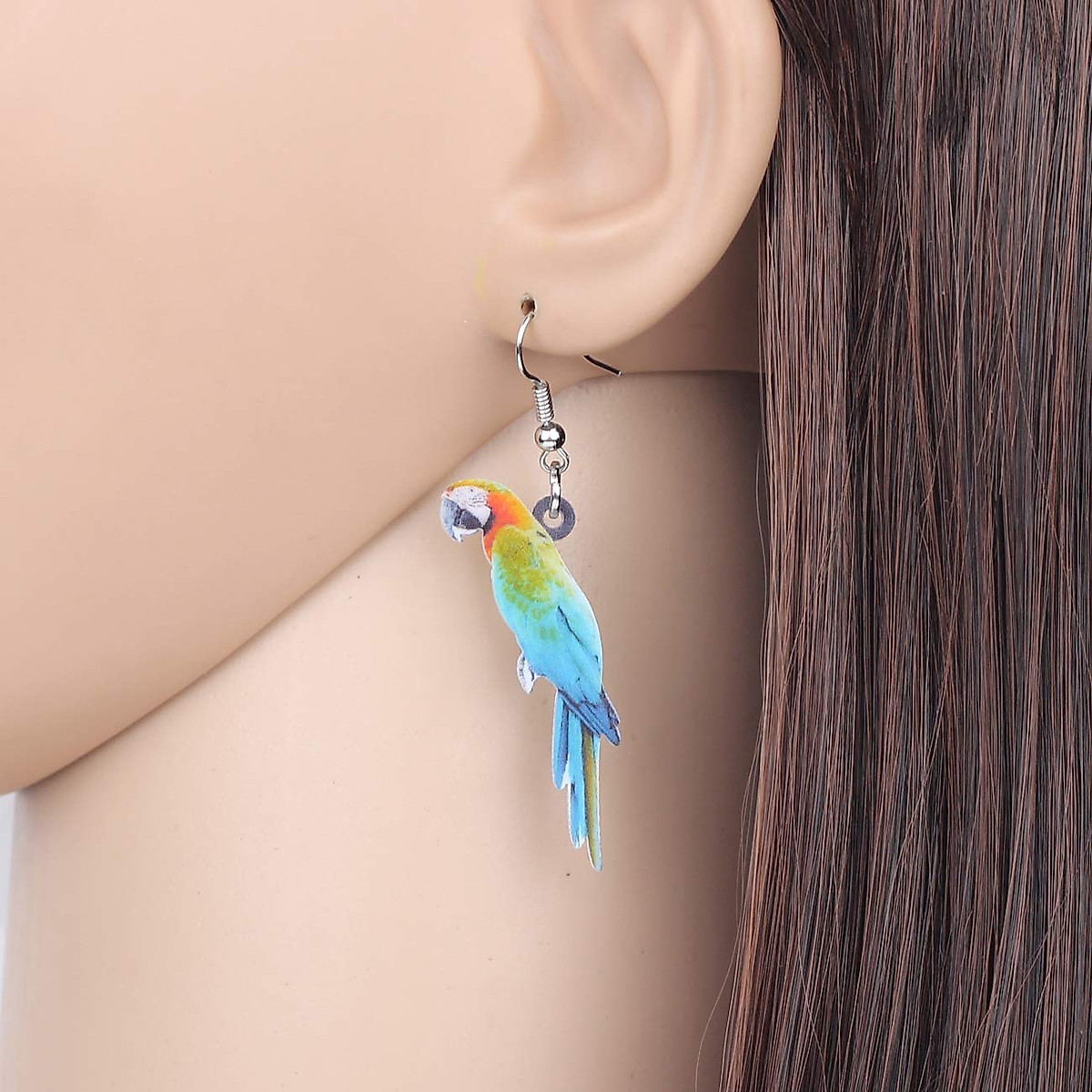 NEWEI Acrylic Macaw Parrot Earrings Dangle for Women Charm Hawaiian Jewelry Accessories (Multicolor)