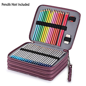 BTSKY Colored Pencil Case- 160 Slots Pencil Holder Pen Bag Large Capacity Pencil Organizer with Handle Strap Handy Colored Pencil Box with Printing Pattern Purple Stars