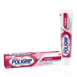 Super Poligrip Original Formula Zinc Free Denture and Partials Adhesive Cream, 2.4 ounce