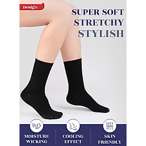 Hugh Ugoli Womens Bamboo Dress Socks, Crew Soft Thin Calf Socks for Business, Trouser & Casual, Black, 3 Pairs, Shoe Size: 9-12