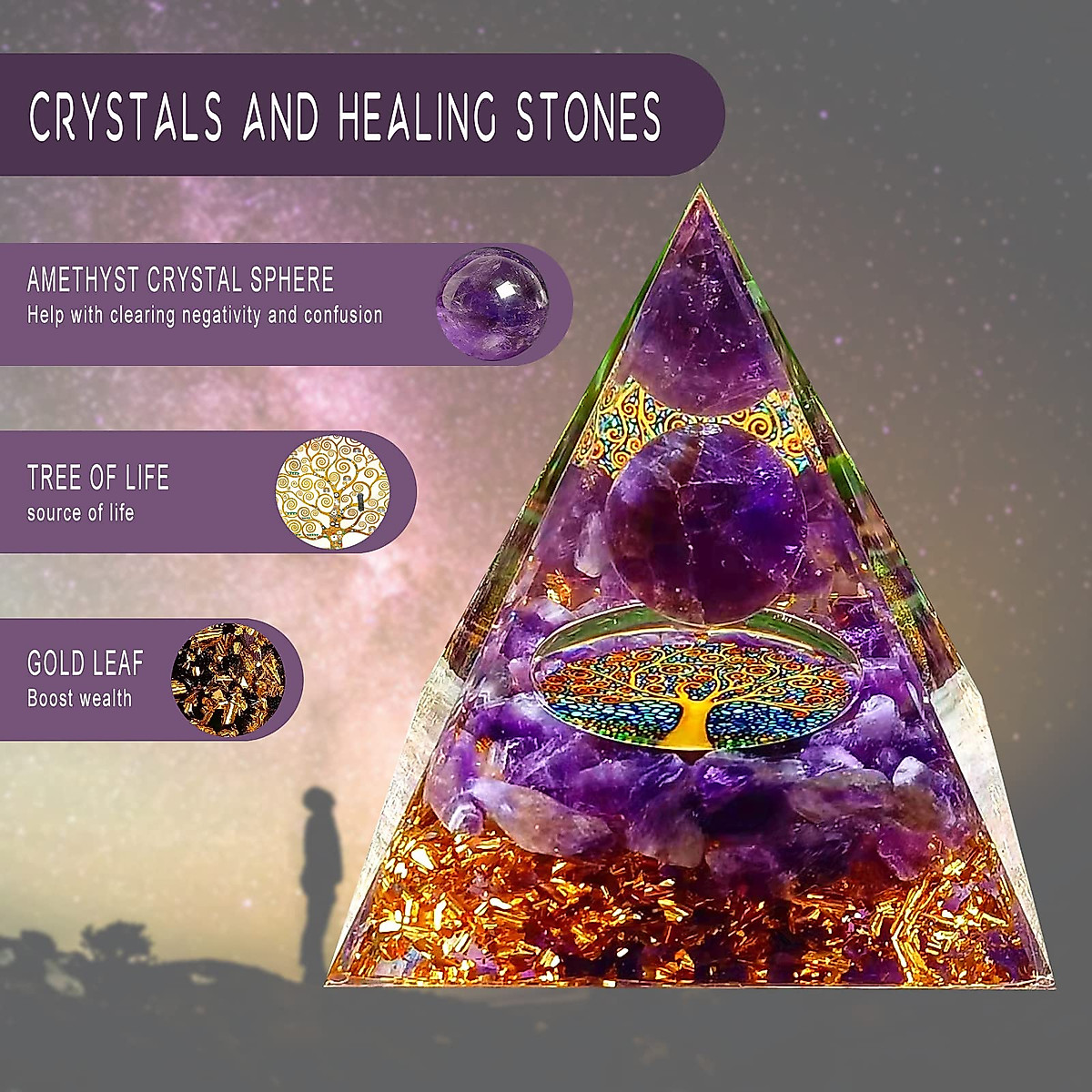 WEIENSC Orgone Pyramid - Healing Crystals Pyramid and Healing Stones, Crystal Stone Energy Generator for Yoga Reiki Meditaion Blanacing Chakra