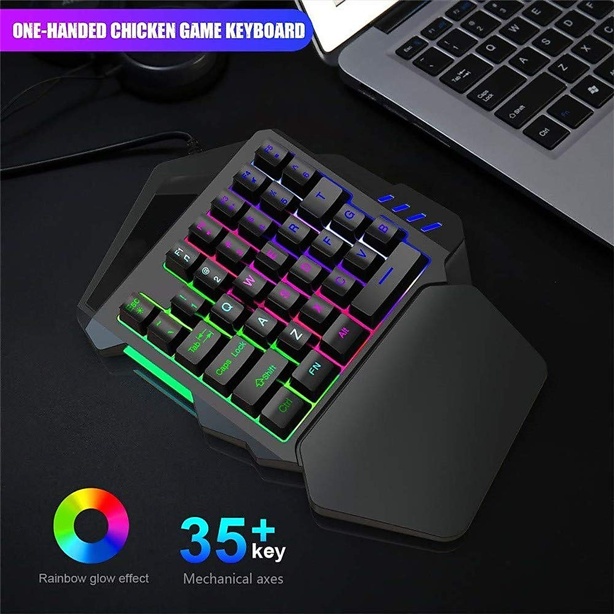 One Hand Gaming Keyboard,Wired Gaming Keyboard Backlight 35 Keys Mini LED Backlight Suitable for Games and Programming