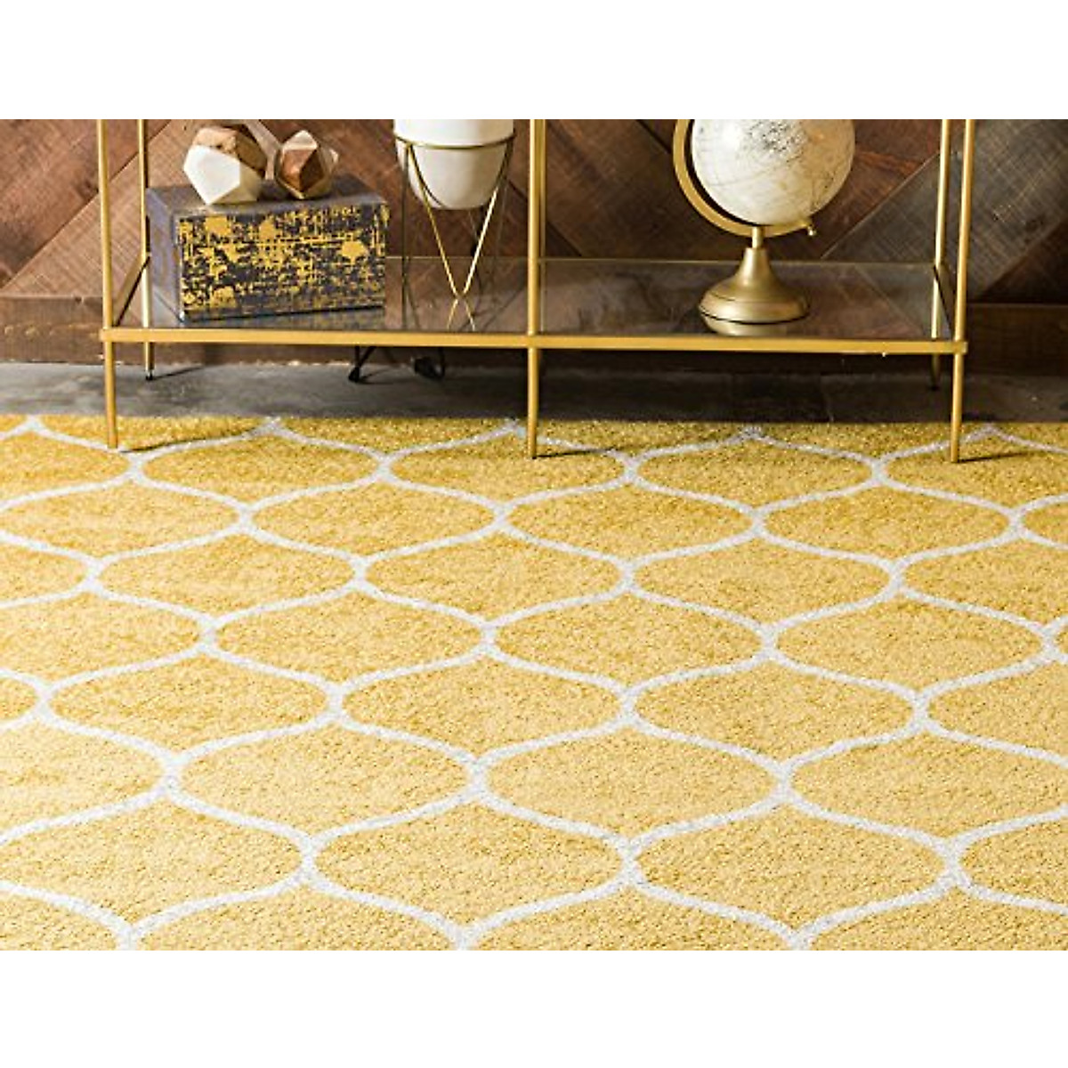 Unique Loom Trellis Frieze Collection Area Rug - Rounded (4' 1" x 6' 1", Yellow/ Ivory)