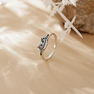 CHIC & ARTSY Night Owl Ring 925 Sterling Silver Owl Thumb Rings Owl Open Band Ring Celtic Knot Night Owl Ring Open Cuff Adjustable Ring for Women