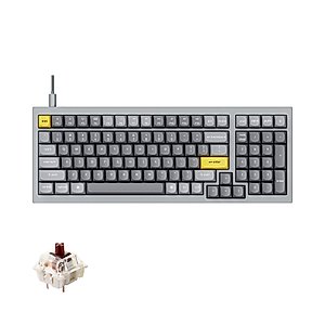 Keychron Q5 96% Layout Wired Custom Mechanical Keyboard, Hot-Swappable Gateron G Pro Brown Switch, QMK/VIA Programmable Macro, Full Aluminum, RGB Backlight, Double Gasket for Linux Mac Windows - Grey
