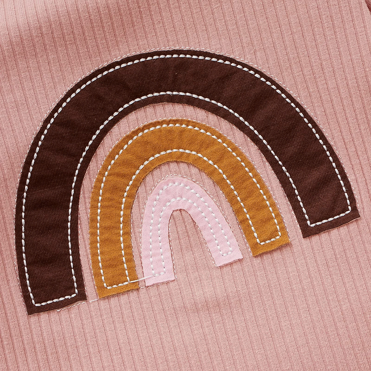 Thorn Tree Newborn Baby Girls Clothes Cotton Suit Cute Baby Kid Infant Toddler Play Wear Fall Winter Rainbow Outfits (Pink Rainbow & Strip Pants, 9-12 Months)