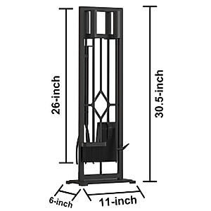 Fire Beauty 5 Pieces Fireplace Tools Set Wrought Iron Fire Place Pit Poker Holder(Black)