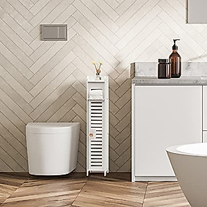 DOEWORKS Small Bathroom Paper Storage Stand for Corner and Small Space, Toilet Paper Storage Corner Floor Cabinet with Doors, White