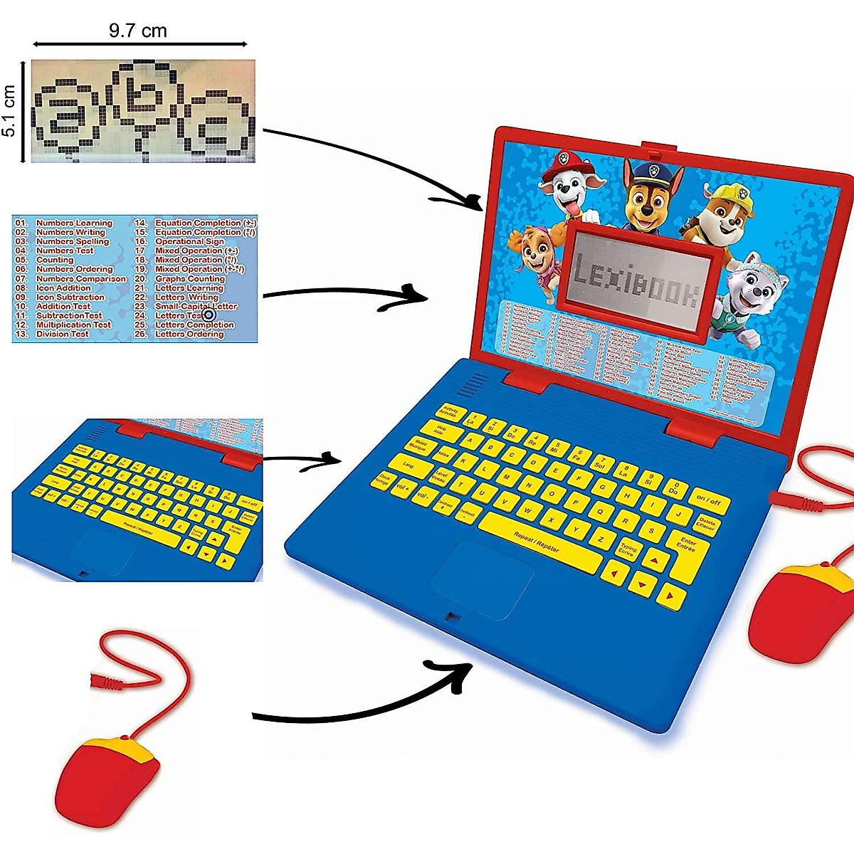 Lexibook Paw Patrol - Educational and Bilingual Laptop Spanish/English - Toy for Child Kid (Boys & Girls) 124 Activities, Learn Play Games and Music with Chase Marshall - Red/Blue JC598PAi2