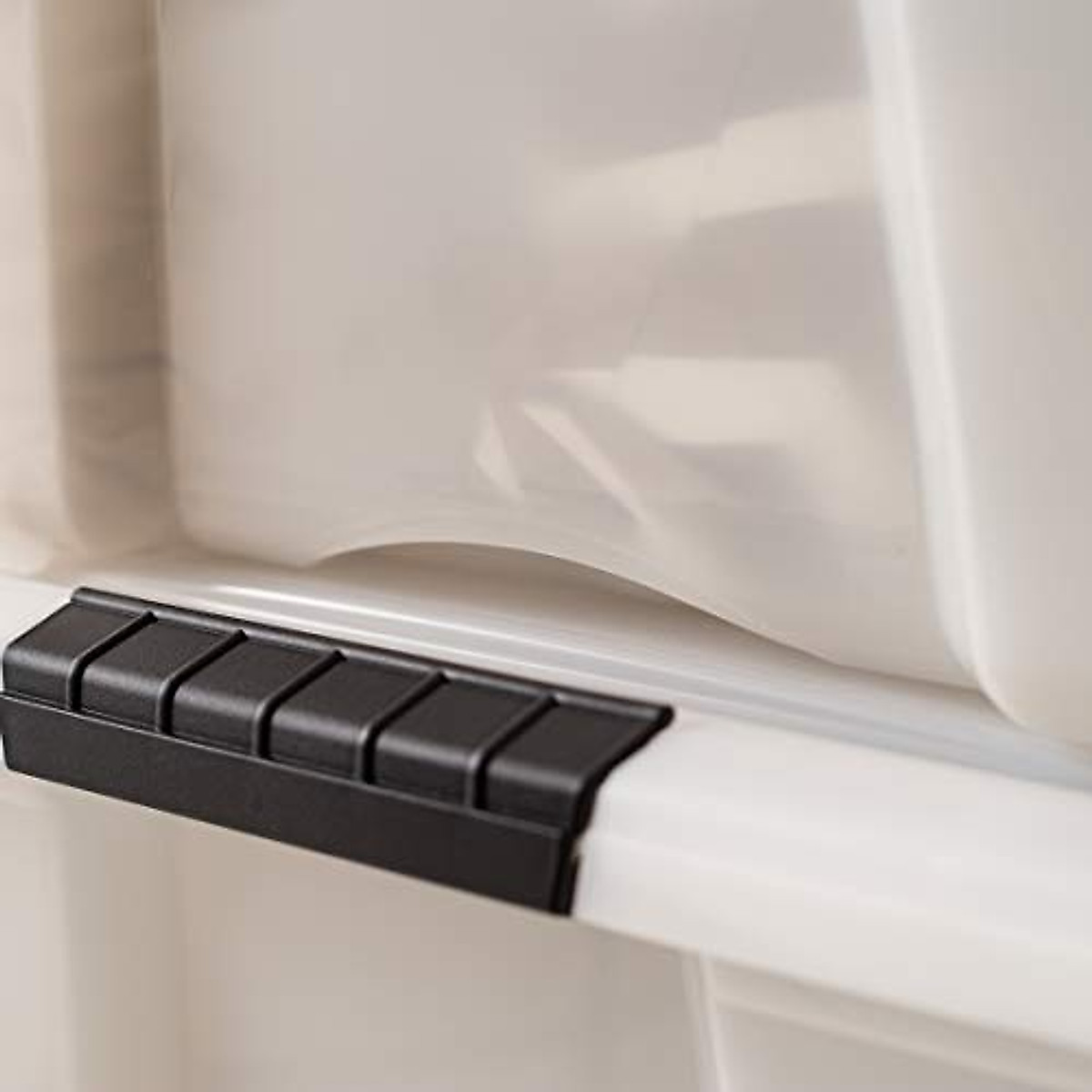 IRIS USA 54 Qt Stackable Plastic Storage Bins with Lids, 6 Pack - BPA-Free, Made in USA - Discreet Organizing Solution, Latches, Durable Nestable Containers, Secure Pull Handle - Pearl