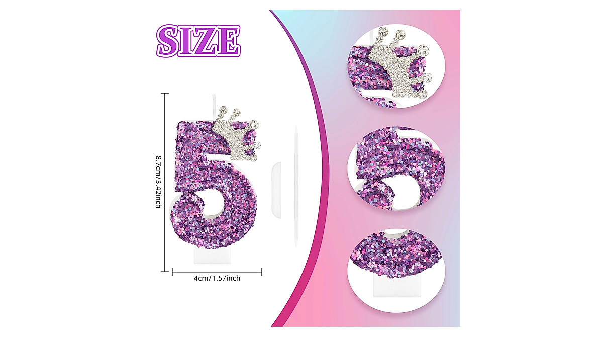 Purple Crown 10th Birthday Candle for Girls' Cakes