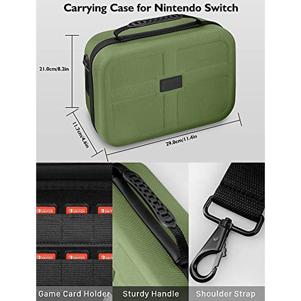 COOWPS Carrying Storage Case for Nintendo Switch/Switch OLED Model, Portable Full Protection Hard Shell Soft Lining Travel Bag for Switch Console Pro Controller Accessories Green