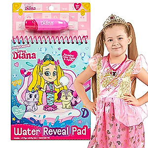 Horizon Group USA Love, Diana Water Reveal Pad, Love Diana Art Set, Less Mess Watercolor Kit, Includes 8 Page Activity Book, Refillable Water Pen, Water Reveal Activities & More, Great for Kids 3+