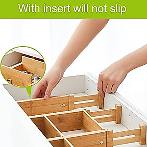 Bamboo Drawer Dividers for Clothes With 16 Inserts, Drawer Dividers Kitchen Utensils(16-20IN) Adjustable Expandable Deep Spring Loaded Separators Organizer for Office Silverware Dressers and Bathroom 8 Pack