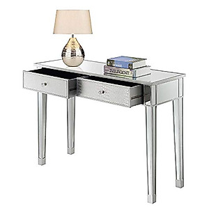 Convenience Concepts Vanity, Gold Coast Desk, Silver Faux Croc/Silver/Mirror