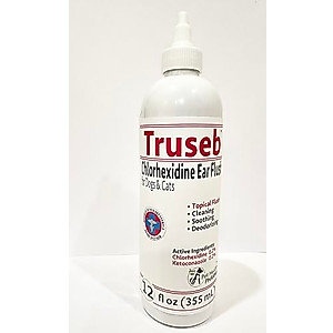 Truseb Advanced Topical Dog Ear Wash with Ketoconazole & Chlorhexidine Ear Flush Dog, Cats and Horses, with Aloe - 12 oz Made in U.S.A (Ketoconazole & Chlorhexidine Ear Flush, 12 oz)