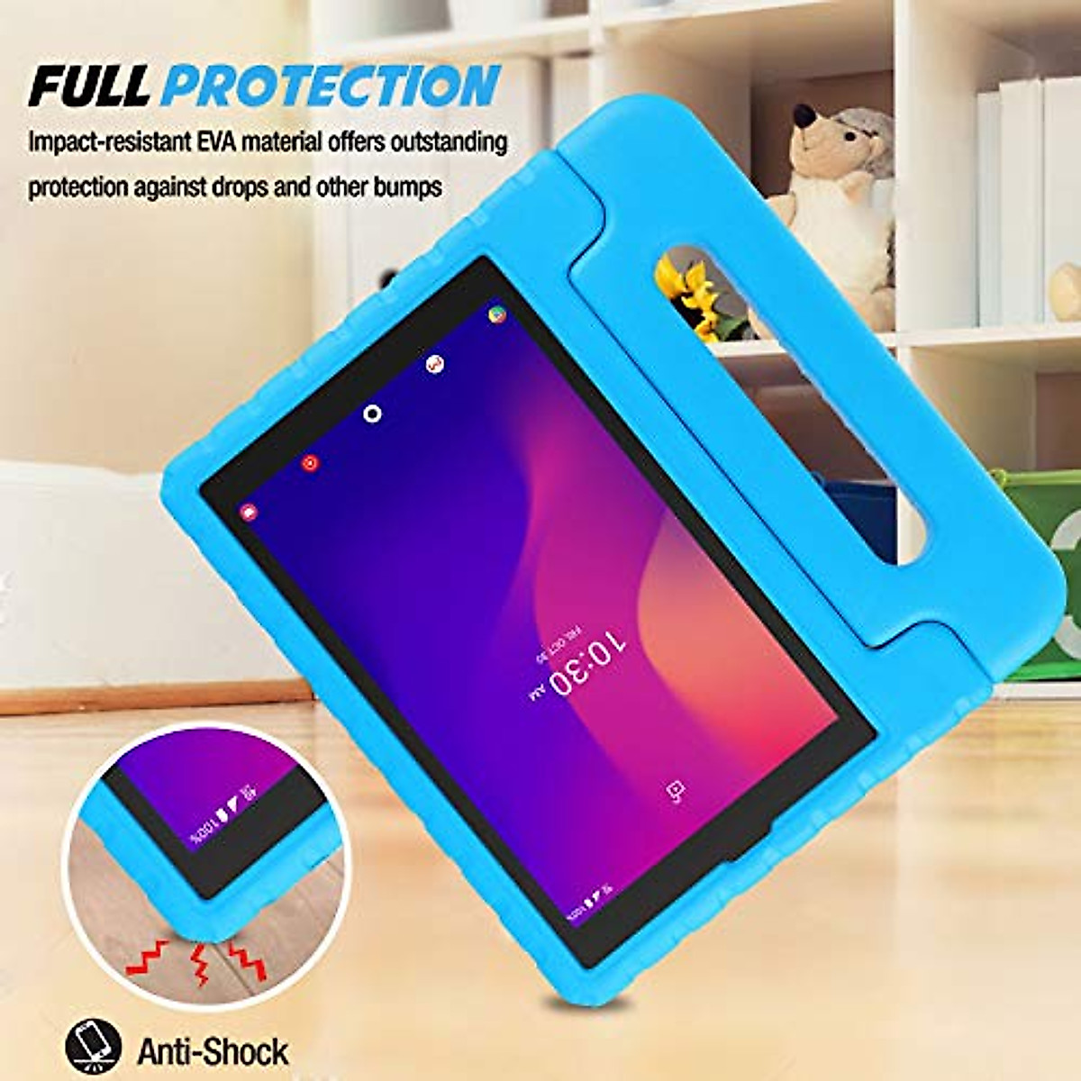 ProCase Kids Case for Alcatel Joy Tab 2 8 inch 2020(Model: 9032Z), Alcatel Joy Tab 2 Case, Shockproof Kids Friendly Convertible Handle Stand Case for Metrobyt-Mobile Alcatel Joy Tab 2 Tablet -Blue