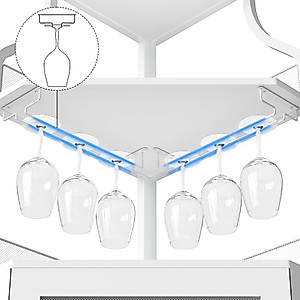 Corner Wine Rack, Bar Cabinet with Glass Holder and Storage Shelves, Baffle Design, Liquor Cabinet with Mesh Door & Adjustable Shelf, Home Bar Furniture for Living Room,Small Space White