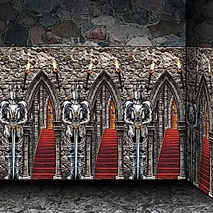 Medieval Knight Party Photography Background Medieval Theme Plastic Backdrop Halloween Knight Castle Entrance Background Photo Prop Tablecloths for Halloween Birthday Party Decor, 108 x 54 Inch