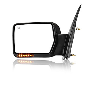Perfit Zone Towing Mirrors Fit 07-14 F150 Pickup Truck, POWER HEATED W/AMBER SIGNAL BLACK Mirror LEFT Driver Side Replacement