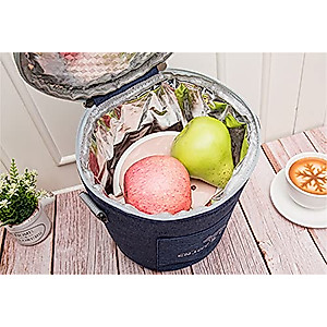 Dezapuby Waterproof Oxford Bento Bag Portable Round Insulated Lunch Bag with Removable Strap Thicken Aluminum Cooler Bag Two-way Zipper for Women and Men Work Travel Picnic (Gray)