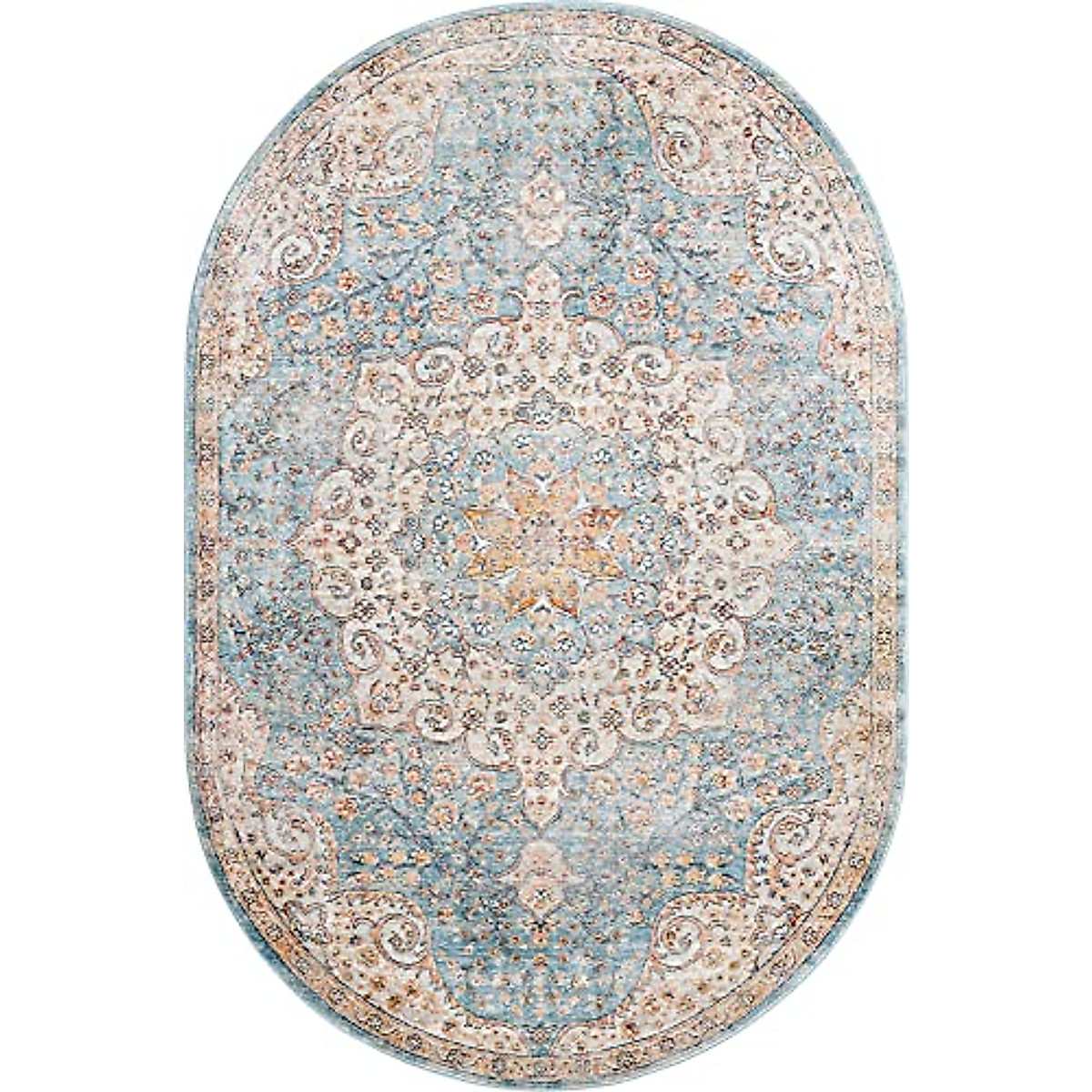 Unique Loom Newport Collection Area Rug - Elms (Oval 5' 3" x 8' 0", Blue/Ivory)