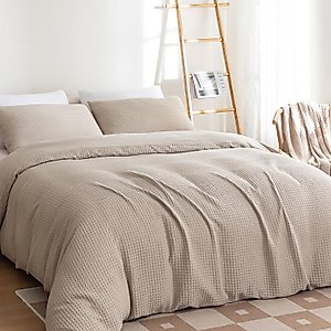 Jessrydo Waffle Duvet Cover King Size Soft Breathable Cooling Luxury 3 Pcs Waffle Bedding Set with 1 Waffle Weave Duvet Cover and 2 Pillowcases, NO Comforter Included (King, Khaki)