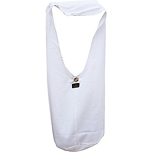 RaanPahMuang Brand Plain Thai Cotton Monks Shoulder Sling Bag - Tall Length, Medium, White