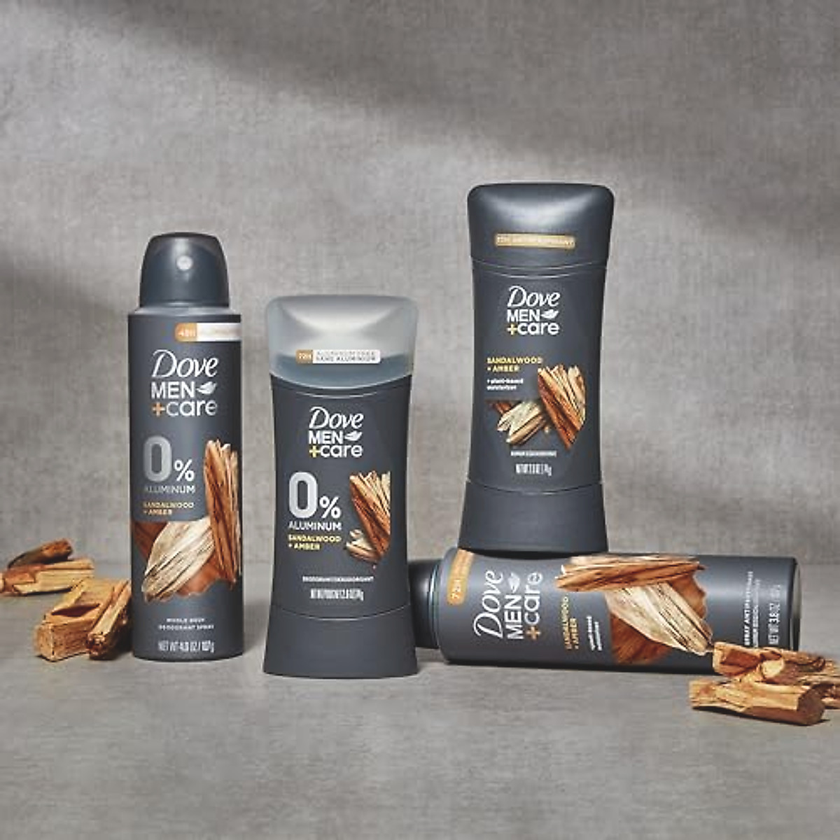 Dove Men+Care Antiperspirant Stick Sandalwood + Amber 4 Count 72H Protection with a Plant-Based Moisturizer 2.6 oz