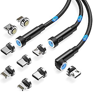 3 in 1 Magnetic Phone Charger, 360°&180° Rotation Magnetic Charging Cable [3Pack-6FT/6FT/6FT] USB Magnetic Cable Nylon Braided Magnet Charger Cord Compatible with iPhone, Micro USB, Type C Device