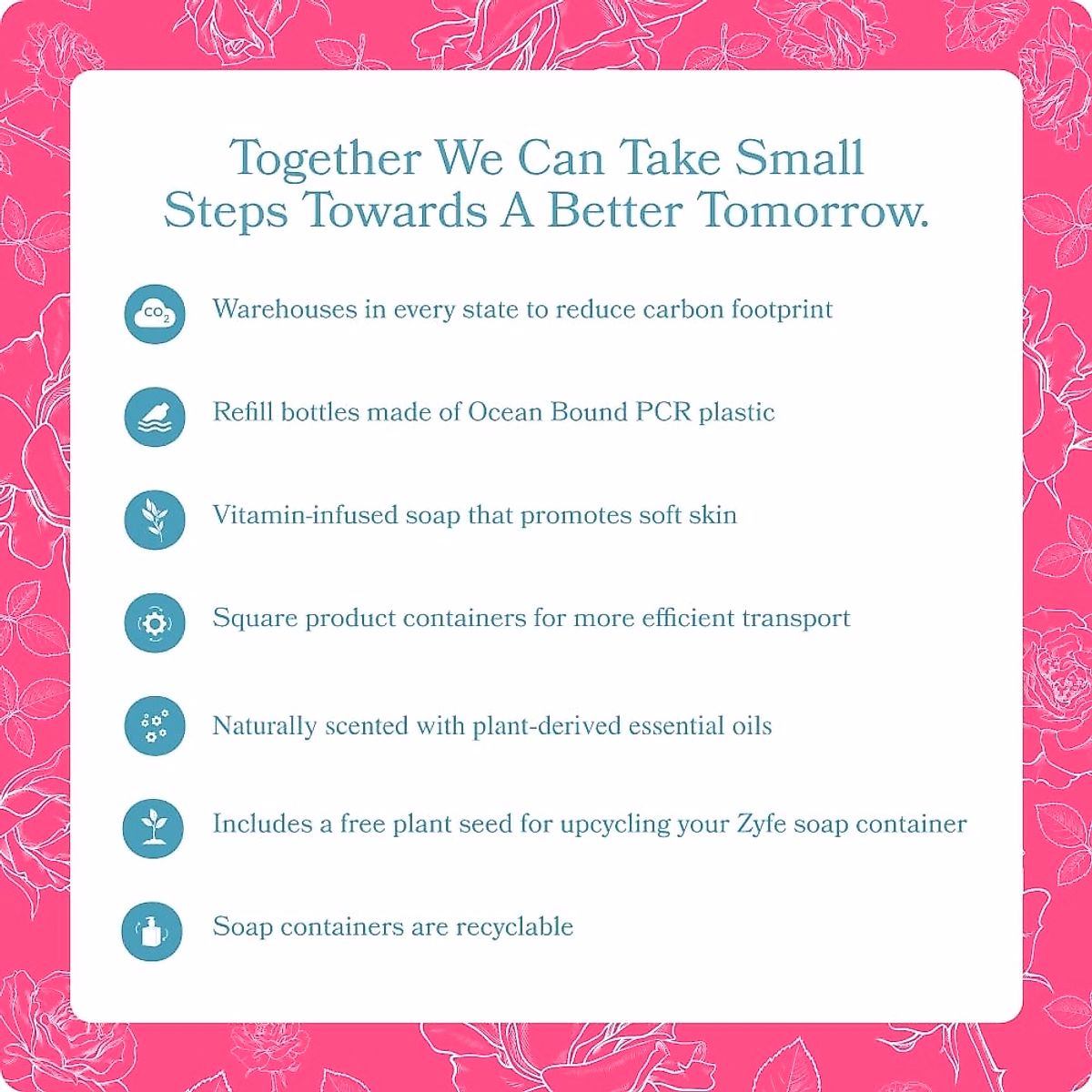 ZYFE Vitamin Hand Soap Refill - Liquid Hand Soap - Natural Plant Derived Moisturizing Handsoap with Essential Oil Fragrance Rose Bloom - Soft Hand Wash for Kitchen & Bathroom - Lush Soft Soap 64oz