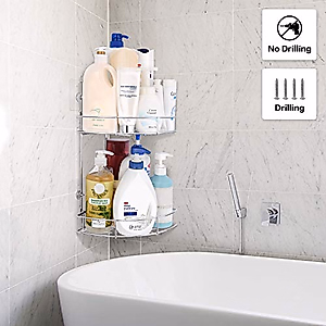 Oak Leaf Corner Shower Caddy, Shampoo Holder for Non 90° Corners, Bathroom Shower Organizer, Corner Shower Shelf, 2 Tier, Adhesive or Wall Mounted, Rustproof, Chrome Finished