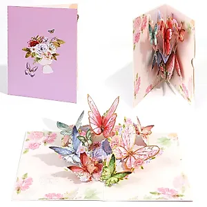 GUAGUA Colorful Butterfly Birthday Card, 3D Greeting Pop up Card with Envelopes for Any Occasion, Birthday Valentines Day Thank You Foldable Dazzle Butterfly Greeting Card for Girls Women Friends Gift