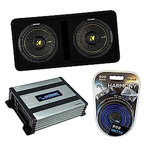 Kicker Bundle Compatible with Universal Vehicles 44DCWC102 Dual 10" CompC Ported Dual Loaded Sub Box Enclosure with HA-A400.1 800 Watt Subwoofer Amplifier and HA-AK8 900W Amp Install Kit