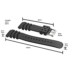 STUNNING SELECTION ALPINE Heavy Duty Black Rubber Watch Band for Diver Watches for Wider wrist ONLY (Fits wrist sizes 7 1/2 to 9 inch) - 22XL, BLACK