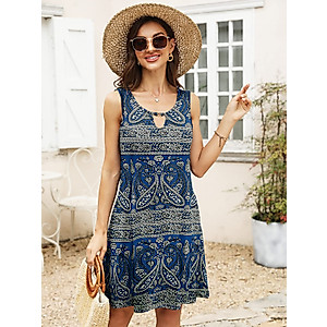 ETCYY Summer Dresses for Women 2025 Trendy Boho Floral Print Beach Cover Up Casual Spring Sleeveless Sundresses(XL.Flower Vintage Blue)