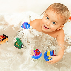 Bath Swimming Toys,8 Assorted Mini Pool Toys 3 Racing Car + Train + Boat + Hovercraft + Helicopter + Fighter