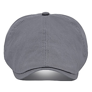 VOBOOM Cotton Washing Flat Cap Cabbie Hat Gatsby Ivy Irish Hunting Newsboy (Dark Grey)