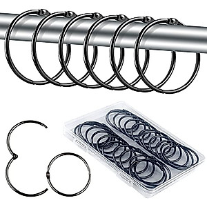 Black 24 Pack, MOVNO Shower Curtain Rings, Rustproof Decorative Shower Curtain Hooks Metal Round Shower Ring Hooks for Bathroom Shower Rod