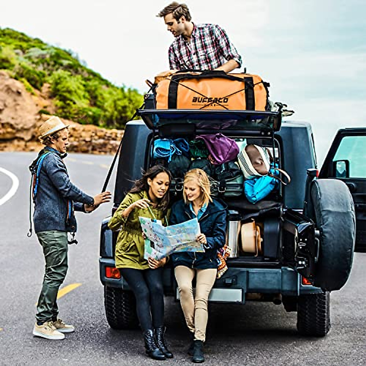 Buffalo Gear Adventure Bag 50L - Heavy Duty Waterproof Duffel Bag for Boating, Motorcycling, Hunting, Camping, Kayaks or Jet Ski. Gets Gear Through Any Conditions (Orange)